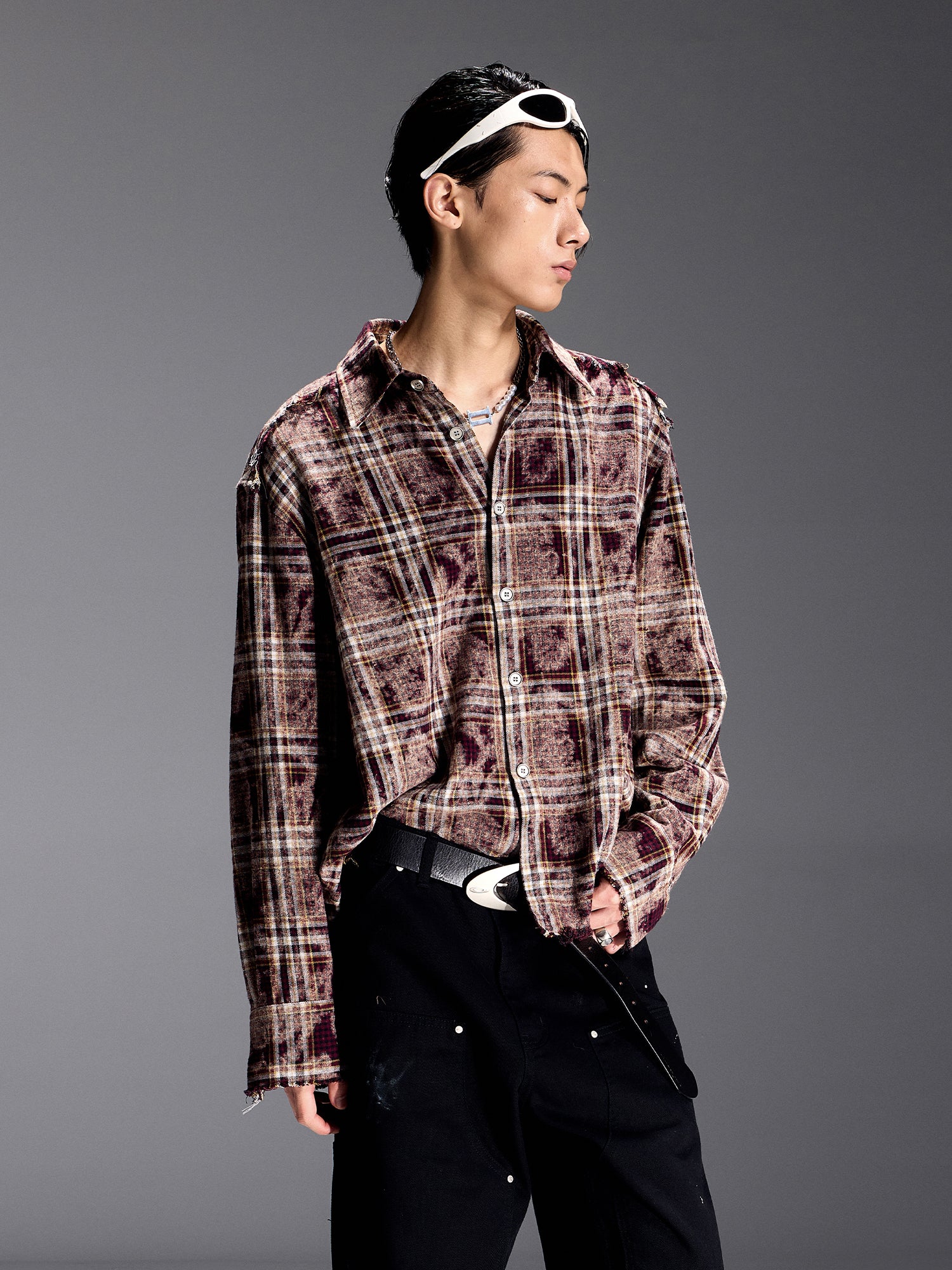 Washed checkered long-sleeved shirt – ULTIMUS