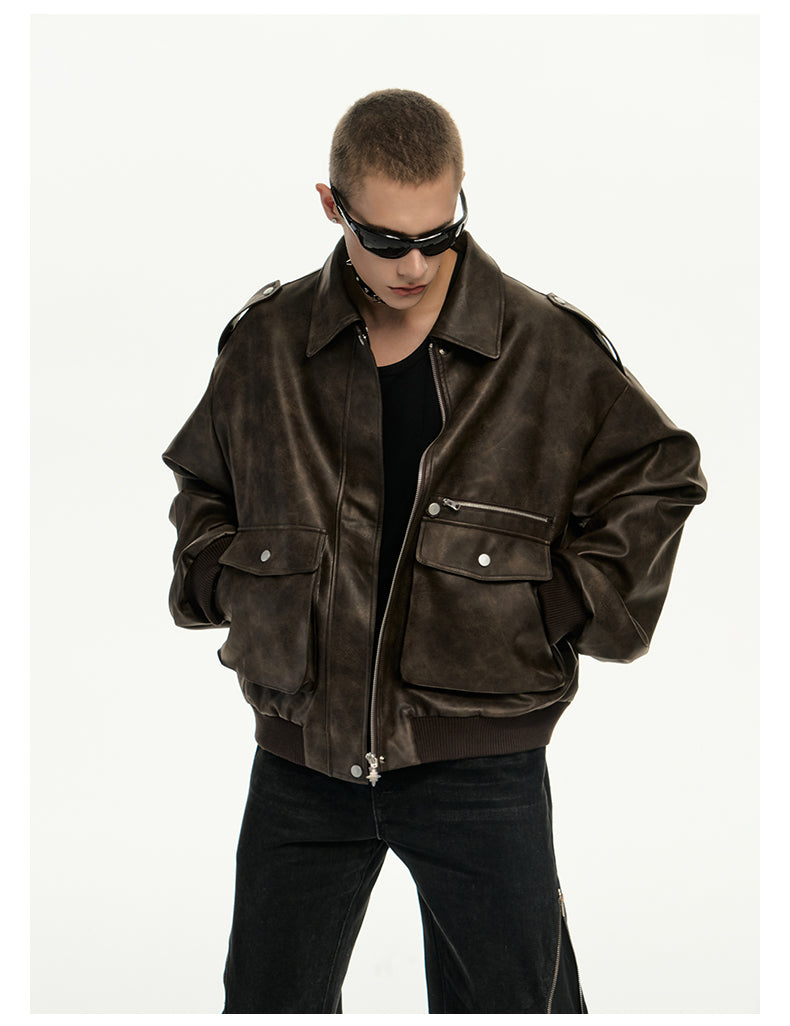Loose Big Pockets PU Leather Jacket – ULTIMUS