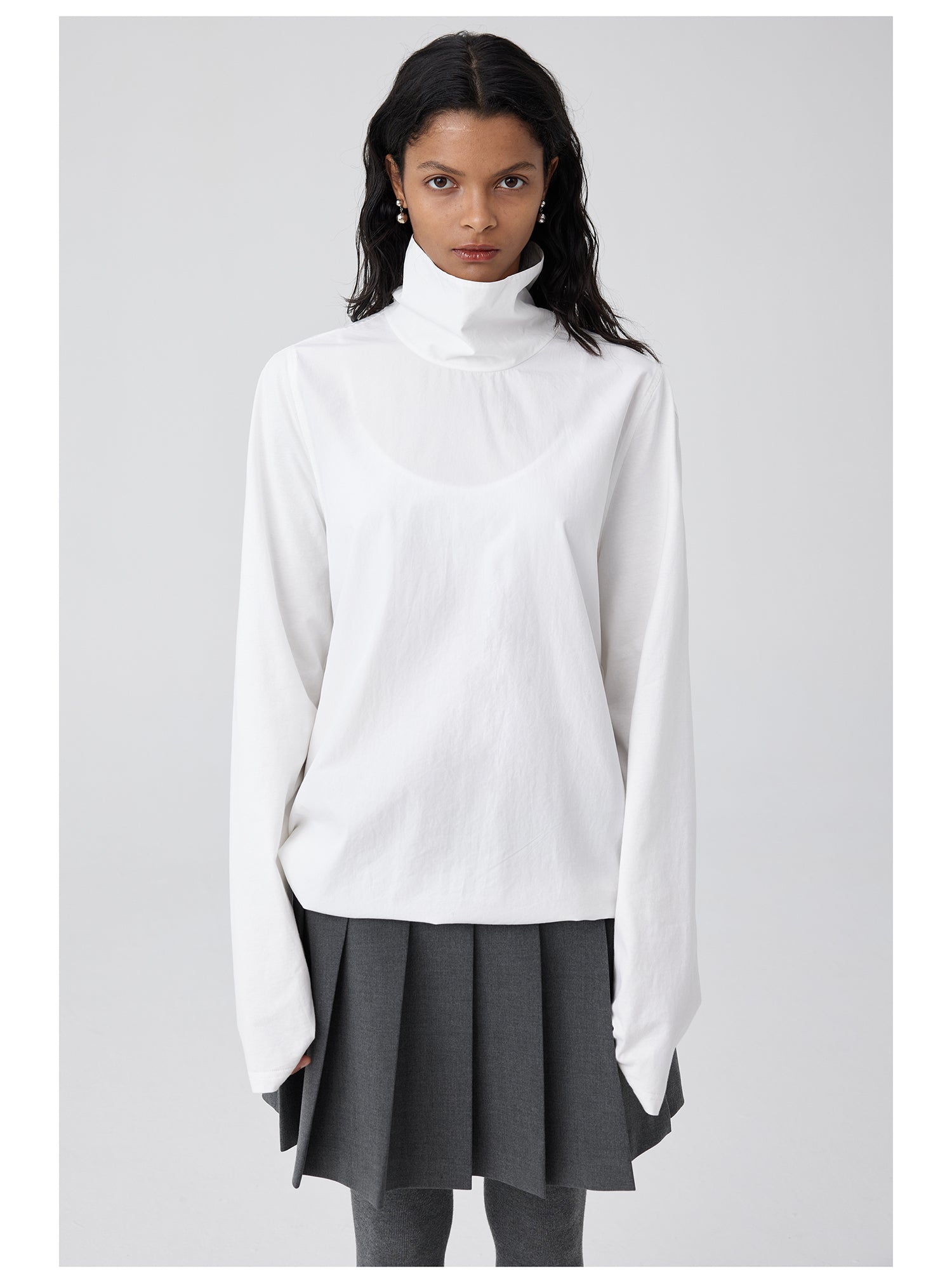 High Neck Back Open Collar Pleated Shirt – ULTIMUS