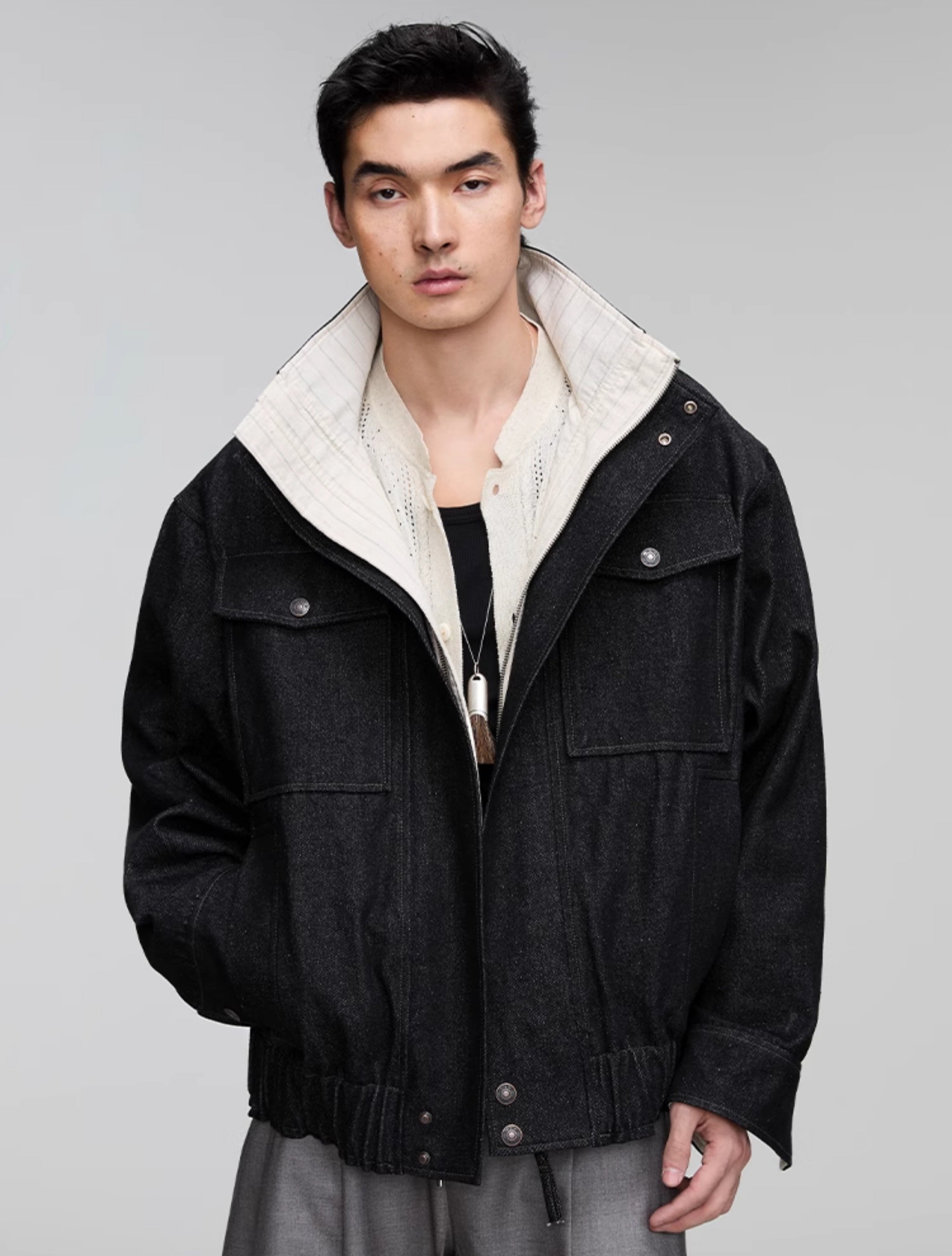 Stand collar patch pocket denim jacket – ULTIMUS