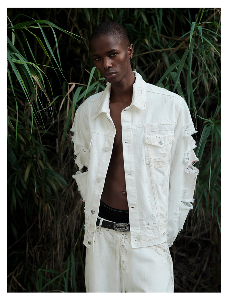 Hand-drawn wash Stain-dyed denim jacket – ULTIMUS