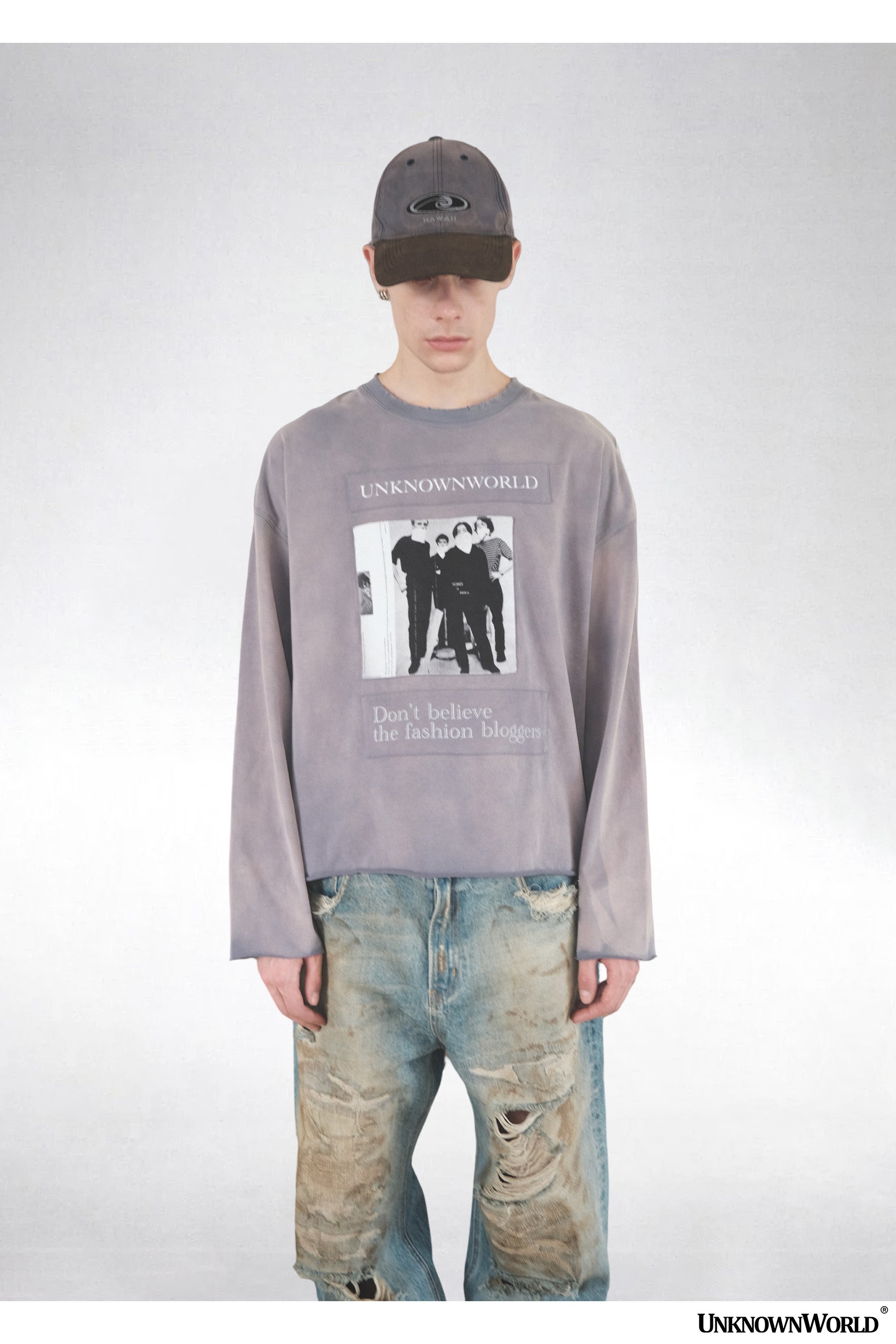 Washed Damaged Patch Slogan Print T-Shirt – ULTIMUS